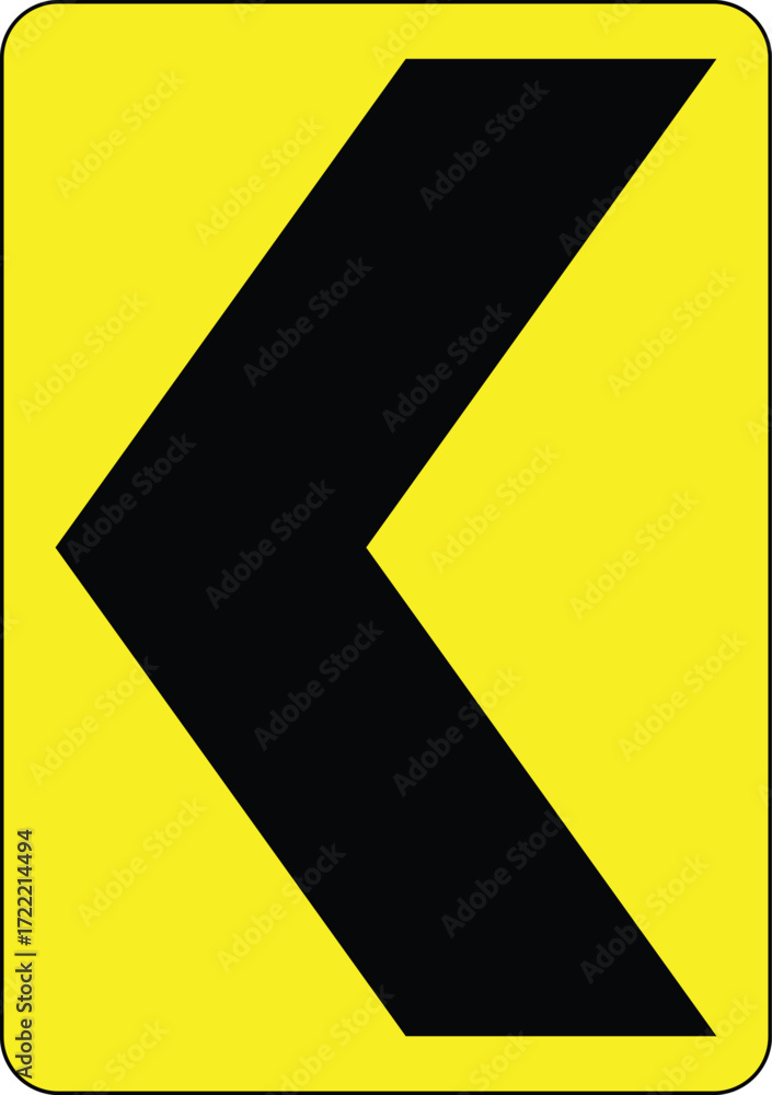 Chevron left alignment road sign symbol in yellow rectangle for curve ...