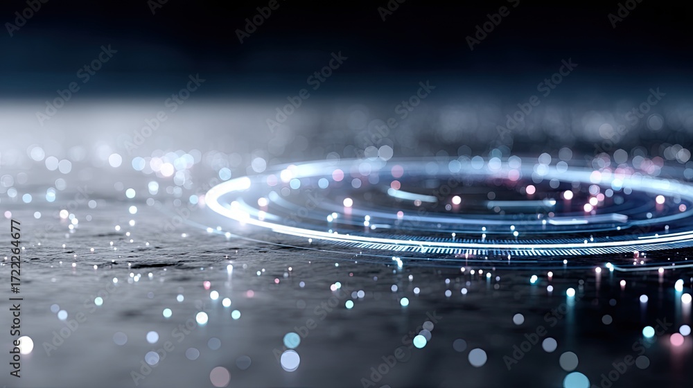 Futuristic Glowing Hologram Digital Display on Dark Surface with ...