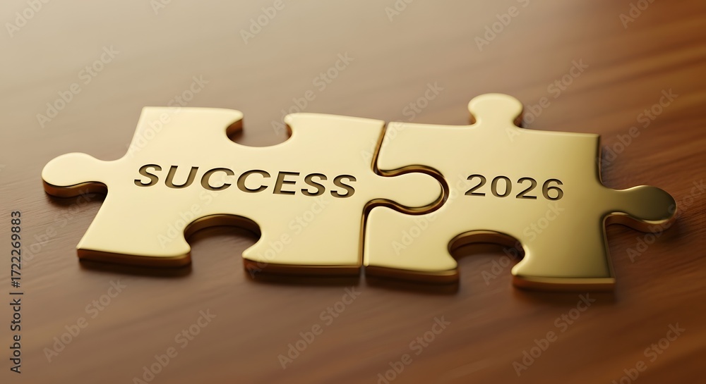 2026 success- 2026 new year concept Two golden puzzle pieces with ...