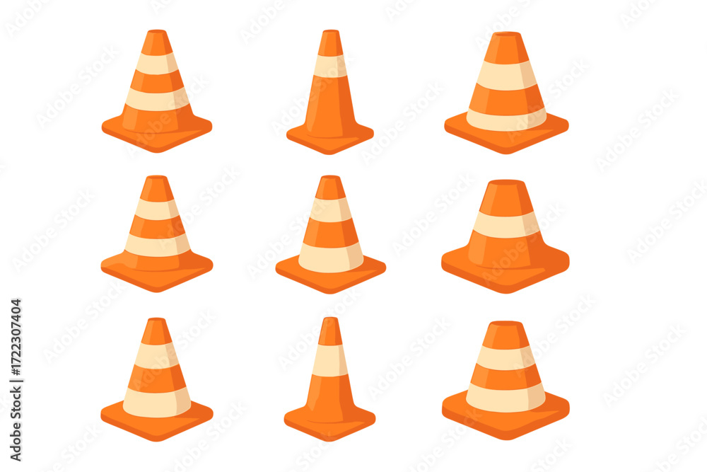 Construction linear icon set. featuring traffic cone, safety barrier ...