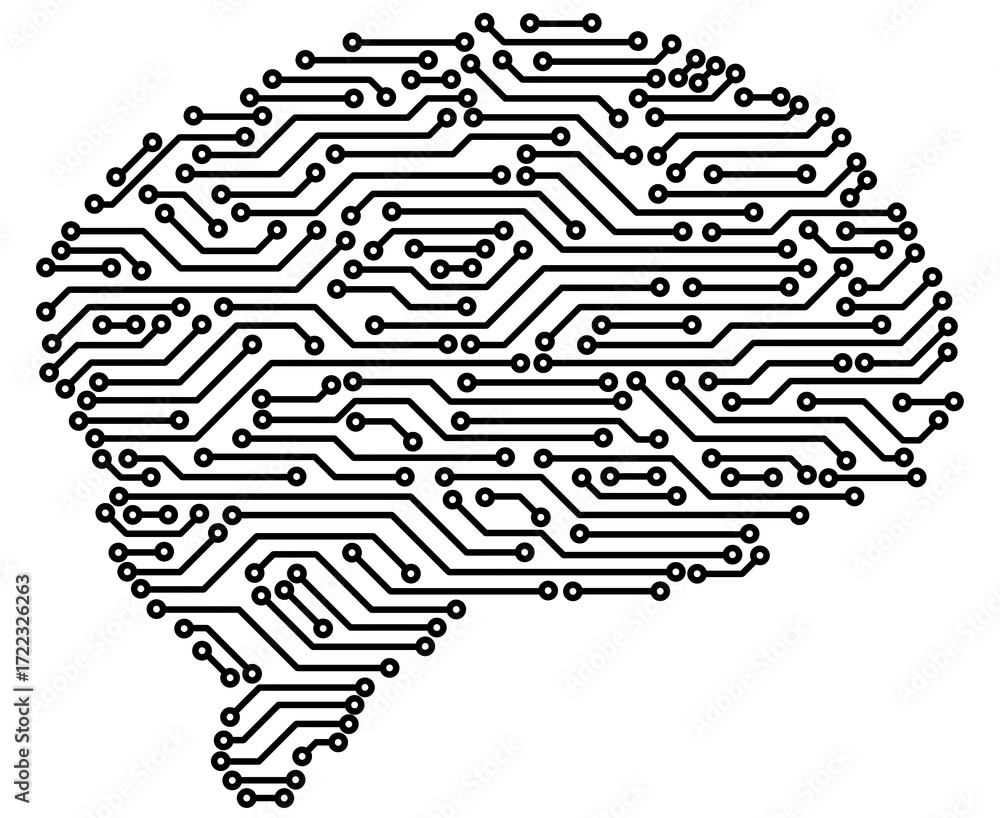 Human electronic brain stylized as a circuit board. Concept of ...