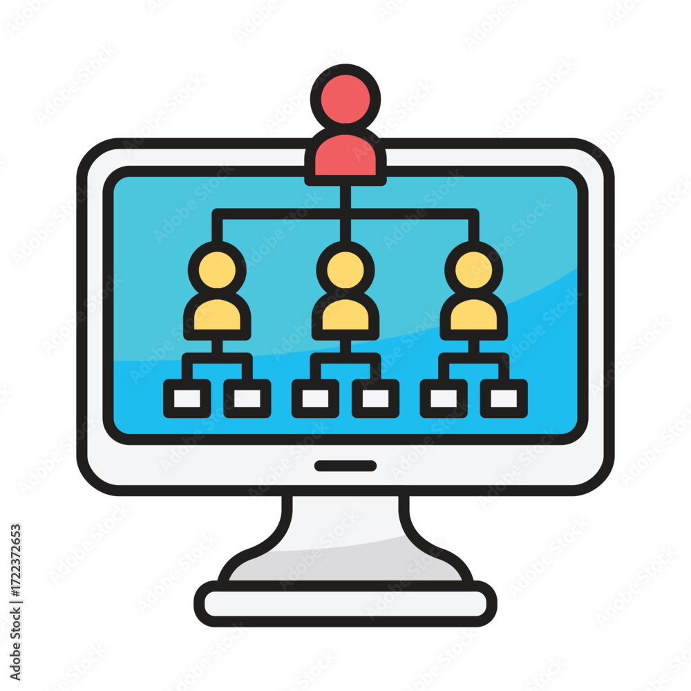 Computer monitor displaying an organizational chart with human figures Stock Vector | Adobe Stock