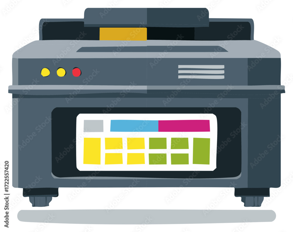 Modern flatbed scanner displaying color calibration chart on screen for ...