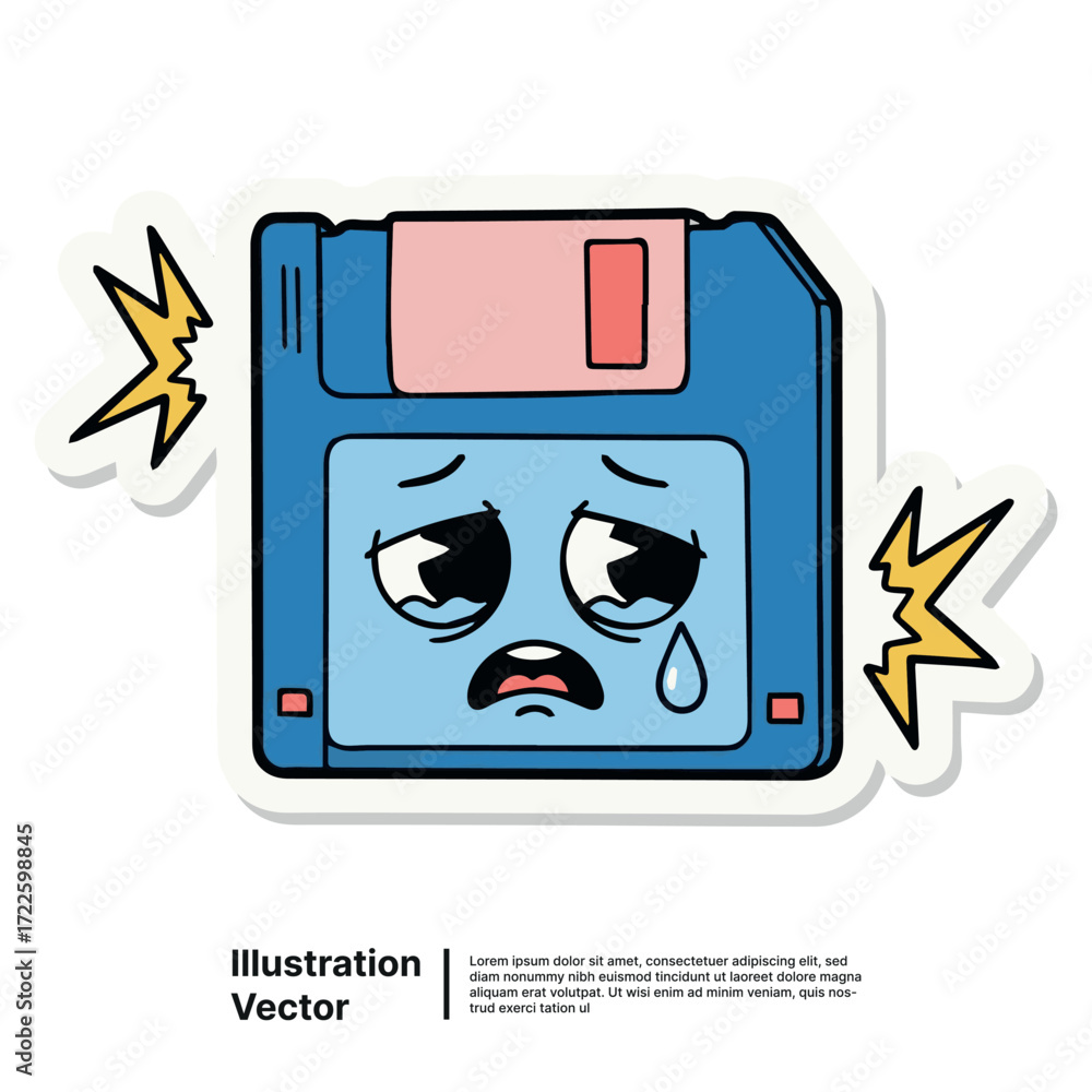 Sad crying floppy disk character mascot, a symbol of obsolete ...