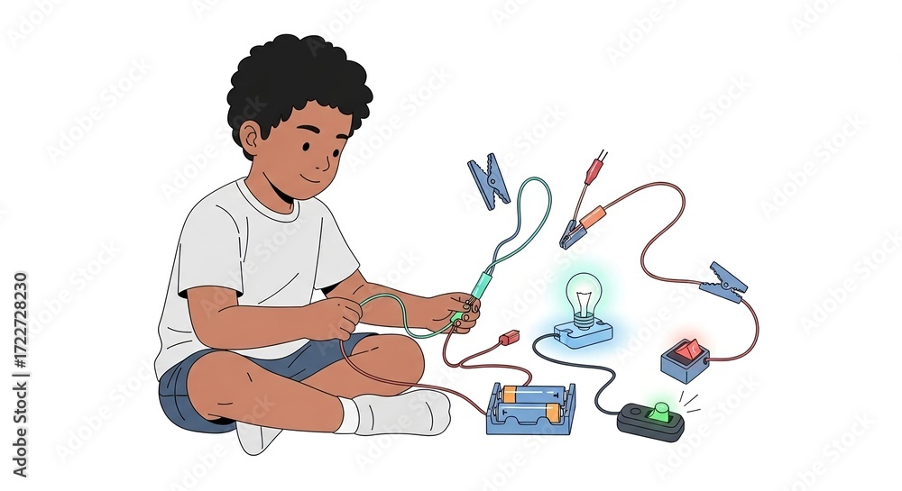 Young boy learning about electricity and circuits through hands-on ...
