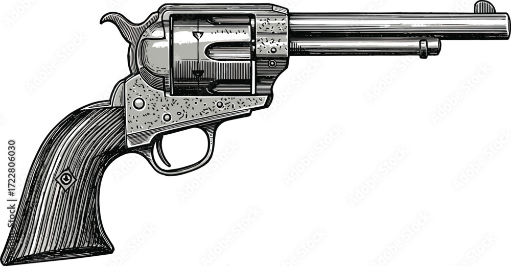 Vintage revolver illustration, classic handgun drawing, antique firearm ...