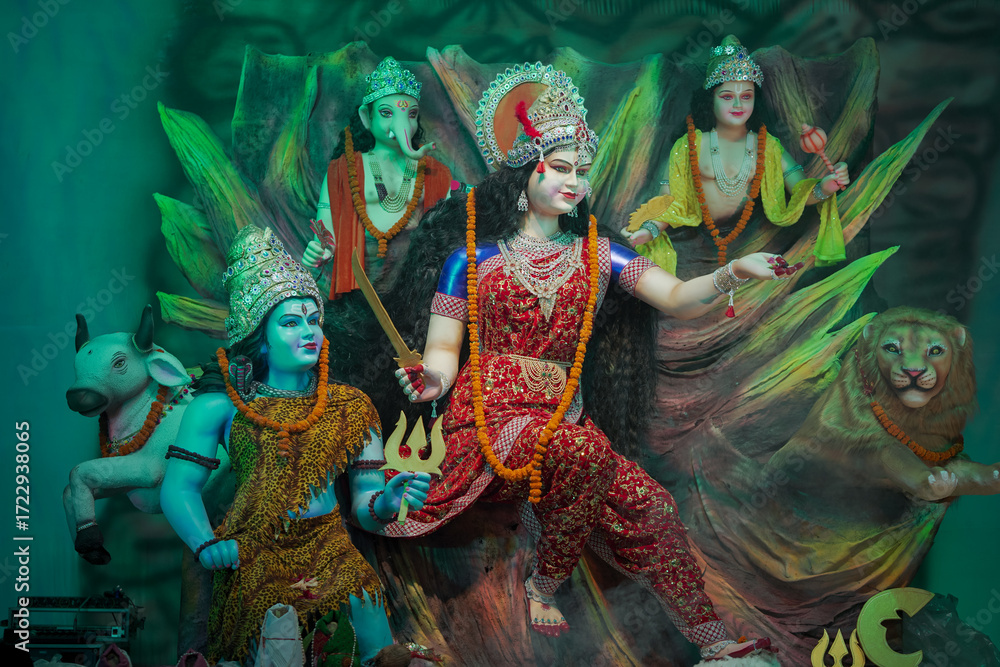 Durga family idol with Shiva Ganesha Kartikeya, Navratri Durga maa ...