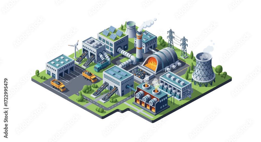 Trash waste power plant map iso metric vector Stock Vector | Adobe Stock
