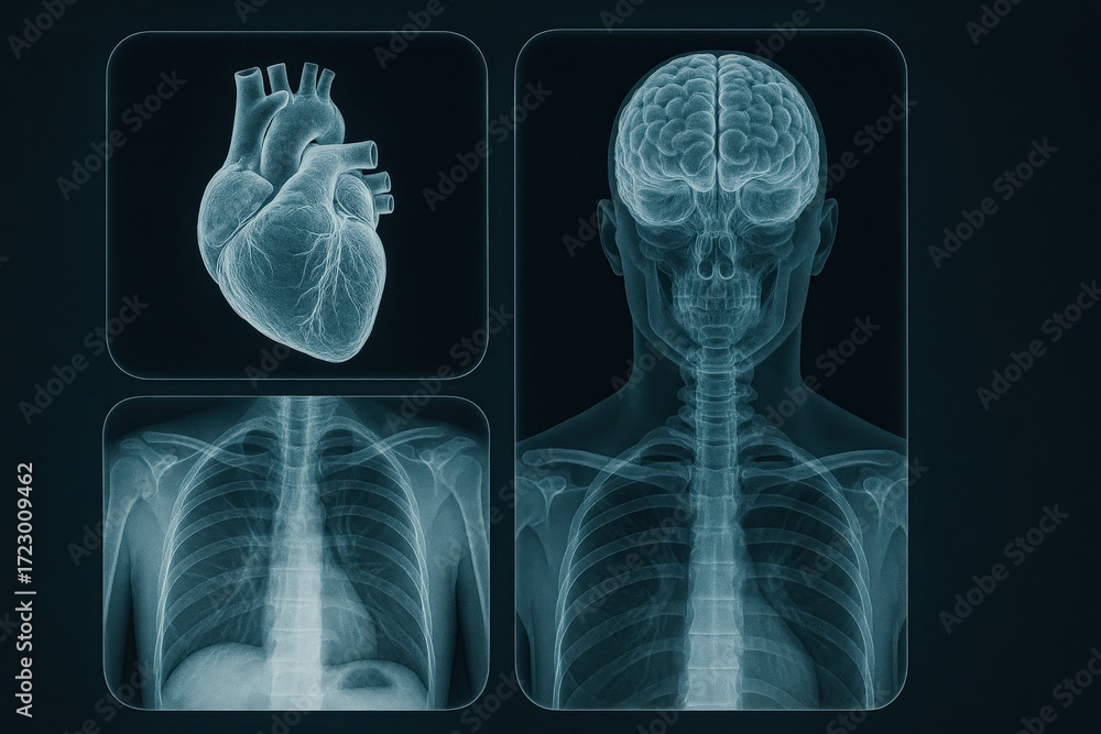 Detailed Anatomical Illustration Showcasing the Human Heart, Brain, and ...