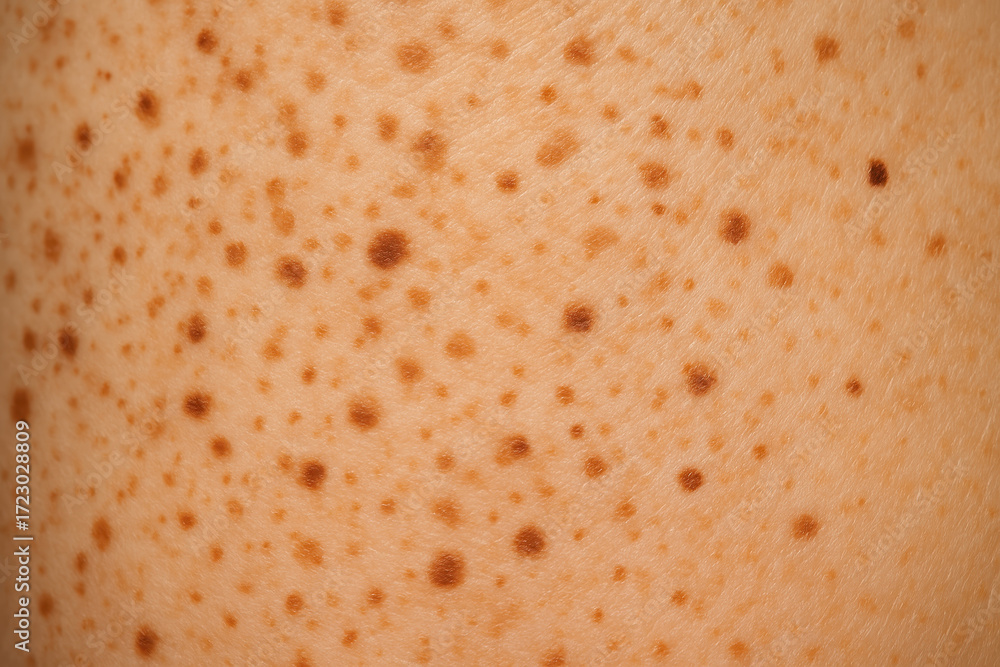 Freckle skin close up showing detailed medical anatomy of natural ...