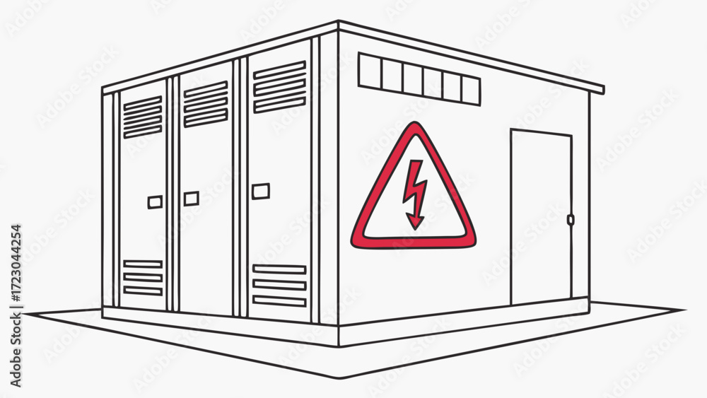 Simple Outline Drawing of an Electrical Enclosure with Warning Sign ...