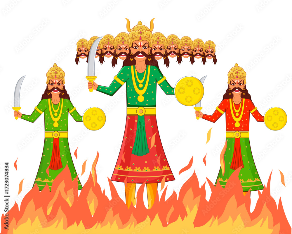 vector illustration of Ravana Dahan Lord Rama killing Ravana in Happy ...