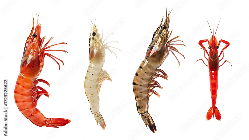Four types of shrimp, various colors and textures Stock Photo | Adobe Stock