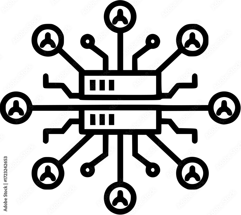 Network connection hub data center server connection point node link ...