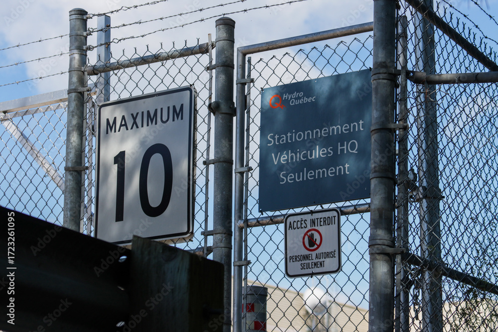 Canada, 31 August 2025 : Hydro Quebec parking restricted access warning ...