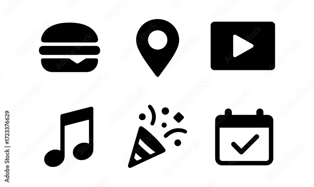 Iconic event symbols for celebrations and planning - music note ...