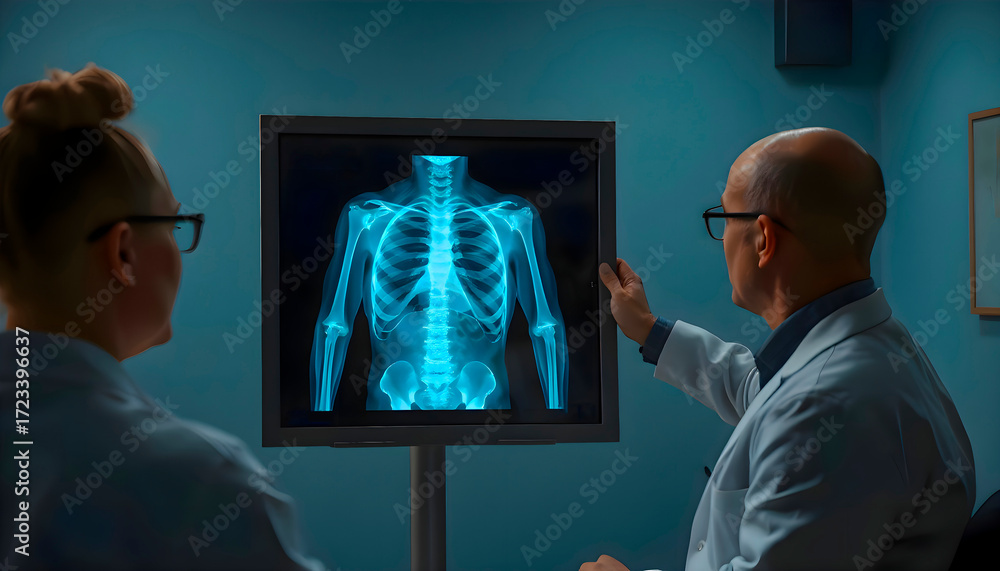 Man and woman together looking at medical x ray image in healthcare ...