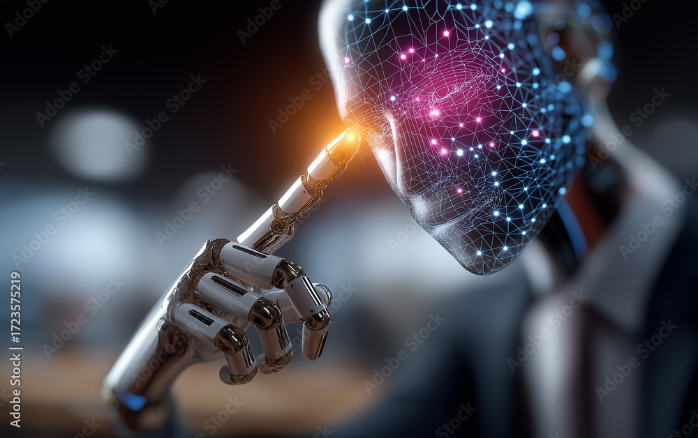 Photo Stock ai, humanoid, robotics, digital, ai agent, touch, ai ...