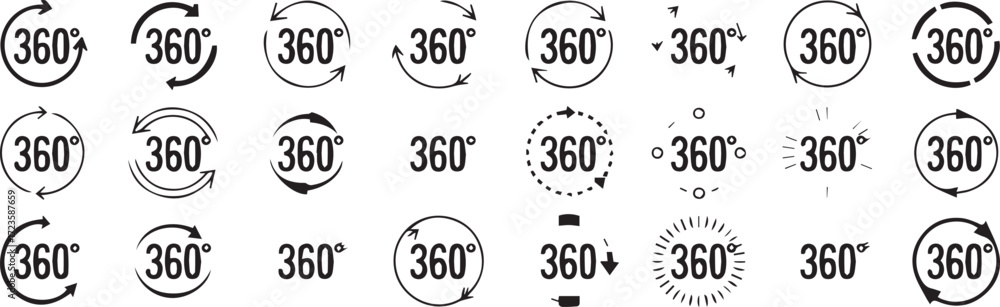 360 rotation icons bundle vector circle spin graphics for interface ...