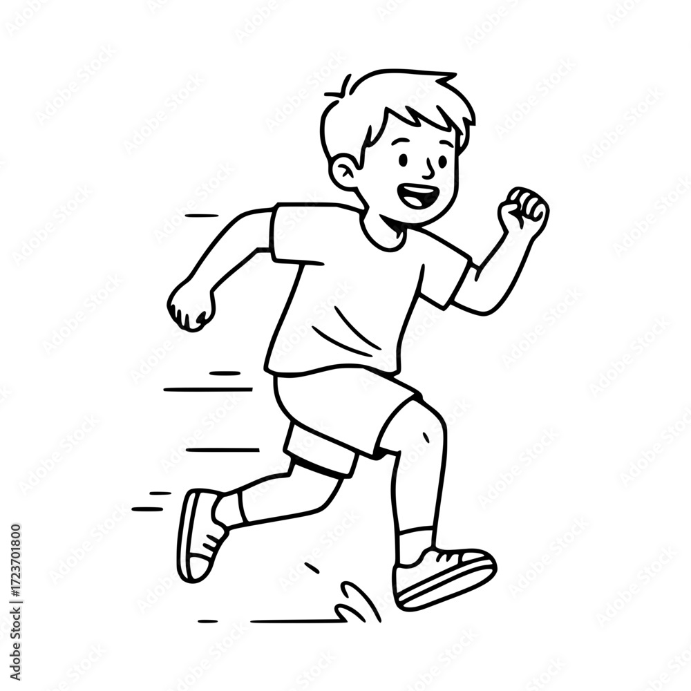 Running boy fast motion outline drawing Stock Vector | Adobe Stock