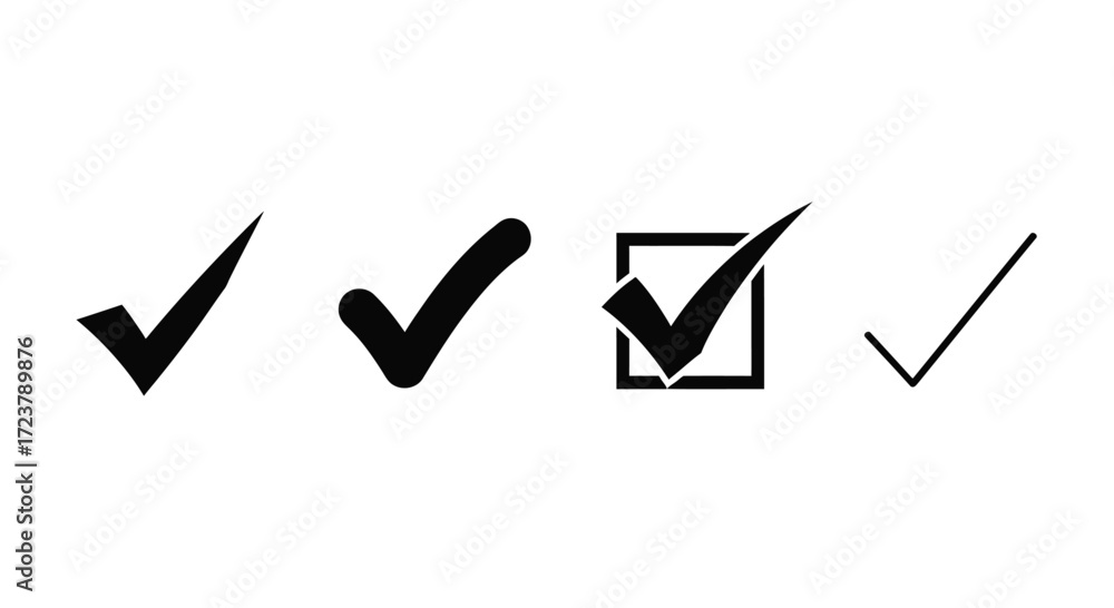Four distinct check mark symbols for confirmation and completion ...