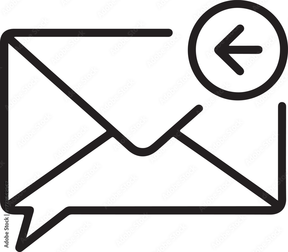 Simple outline icon of an email envelope with a speech bubble and back ...
