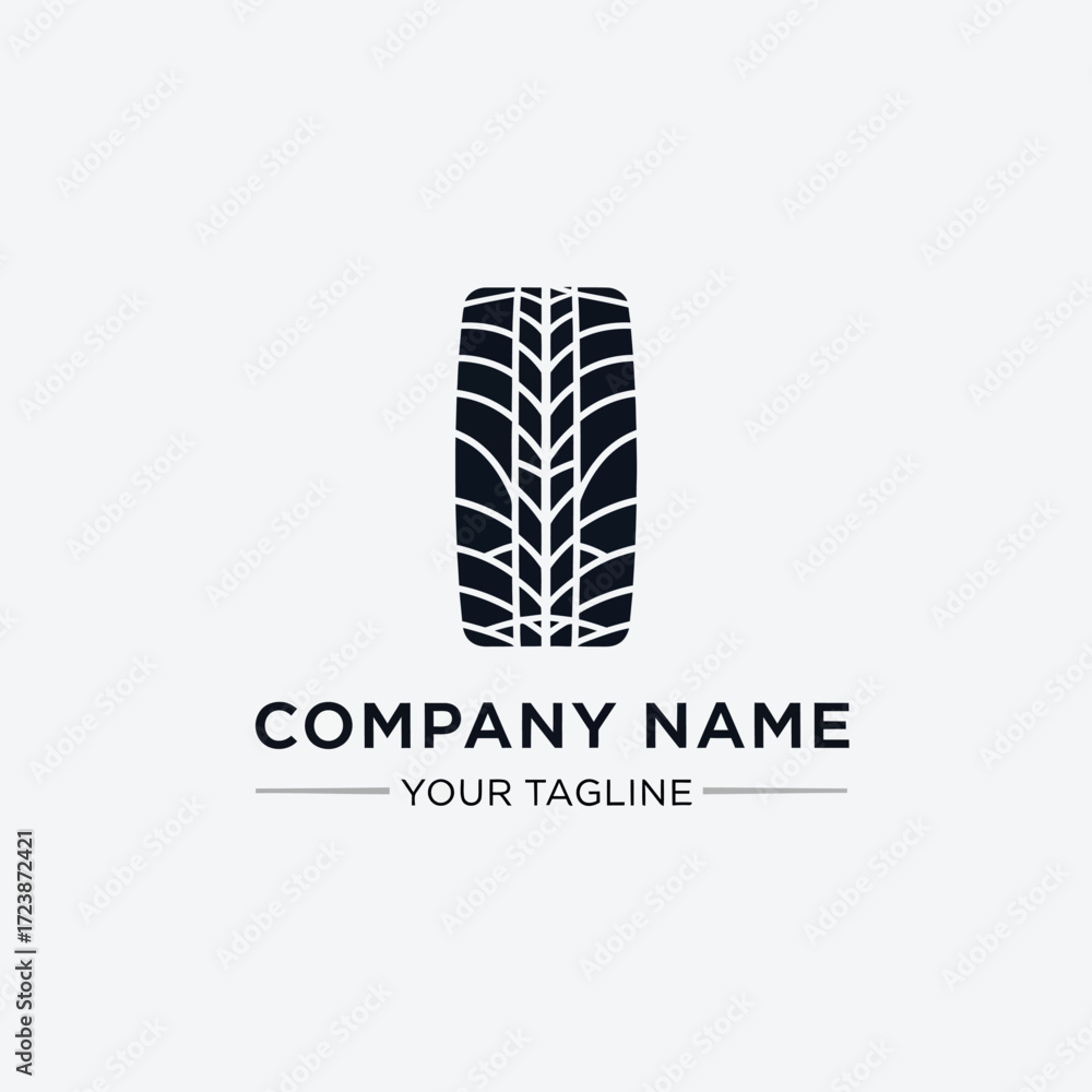 Minimalist black tire tread logo design with company name and tagline ...