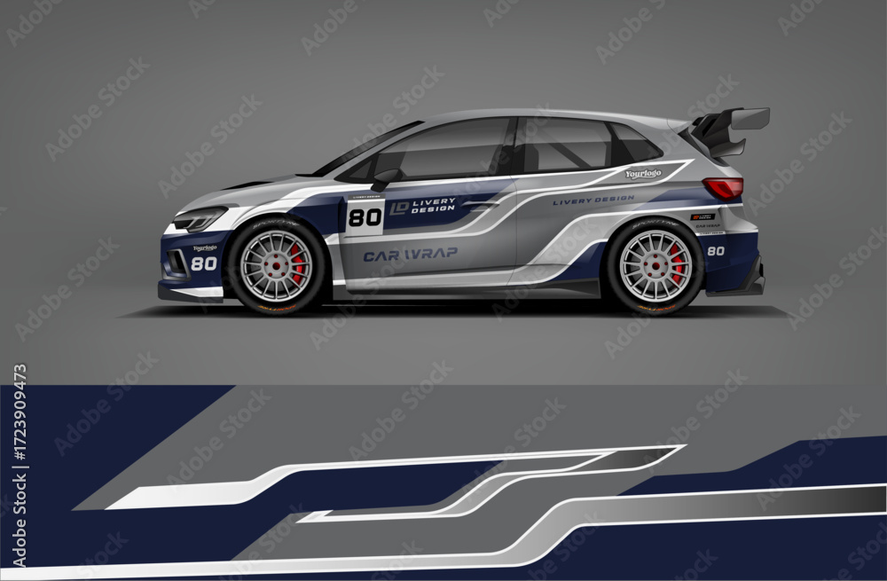 Racing Car Wrap Livery Design With Navy Color and Silver Stripe. Livery ...