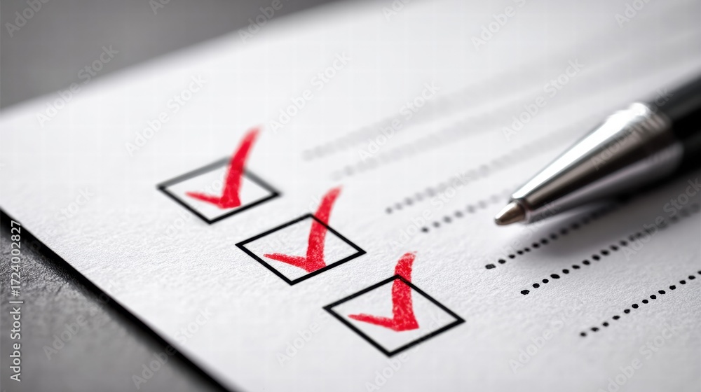 Checklist with red check marks and a pen Stock Illustration | Adobe Stock