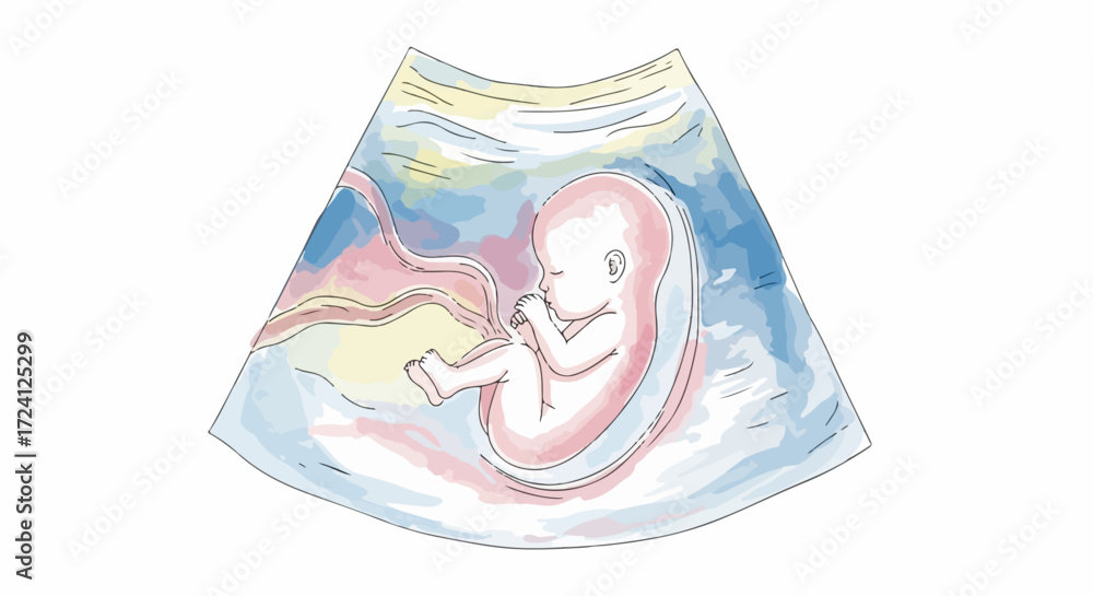 Fetal ultrasound image showing baby in amniotic sac. Fetal ultrasound ...