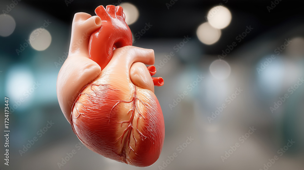 A detailed cross-section of the human heart displays its chambers and ...