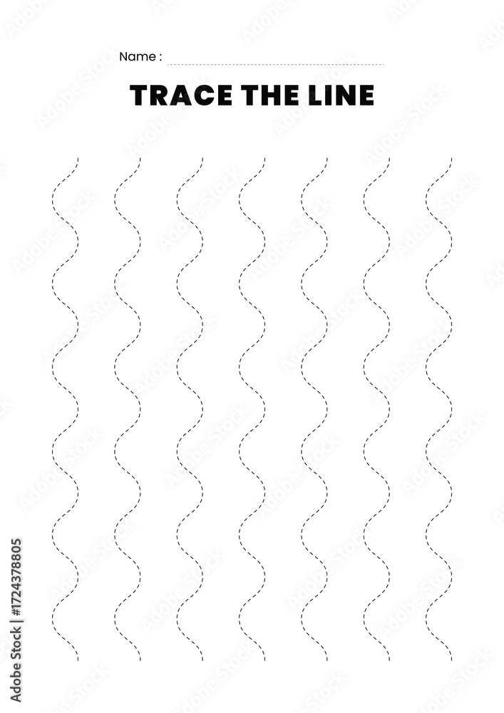Trace the dashed wave line template for education Stock Vector | Adobe ...