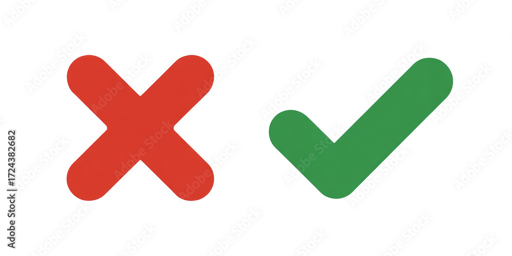 green check mark and red cross mark icon set. green tick and red x. Symbols of approval and ...