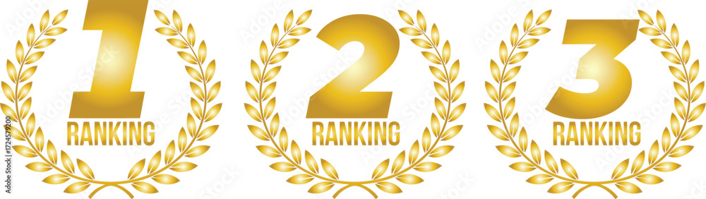 Gold Ranking Badges – 1st 2nd 3rd Place Vector Laurel Medals for Awards ...