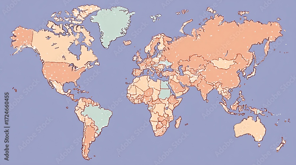 World Map Illustration Showing Countries with Borders and Political ...