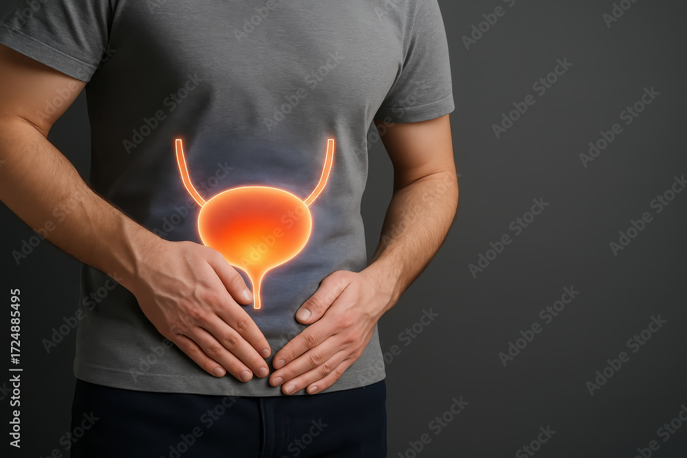 Bladder pain urology concept male abdomen health issue urinary system ...