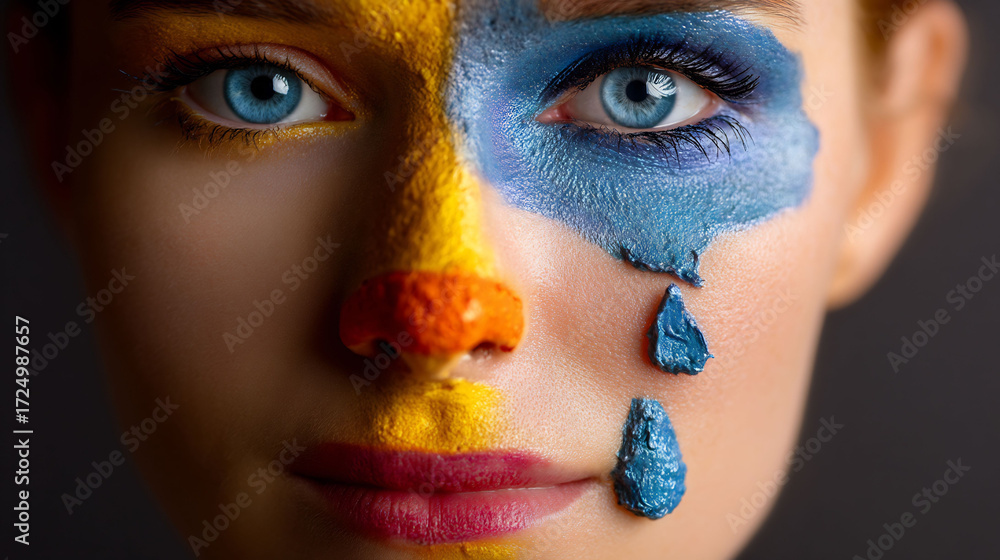 Bipolar Disorder creative conceptual image of half face bright smiling ...