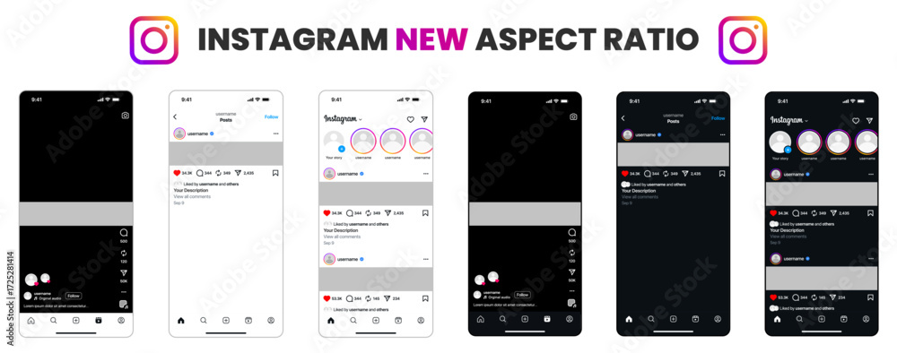 Ultra wide Instagram new post and reels UI mockups 5120x1080 aspect ...