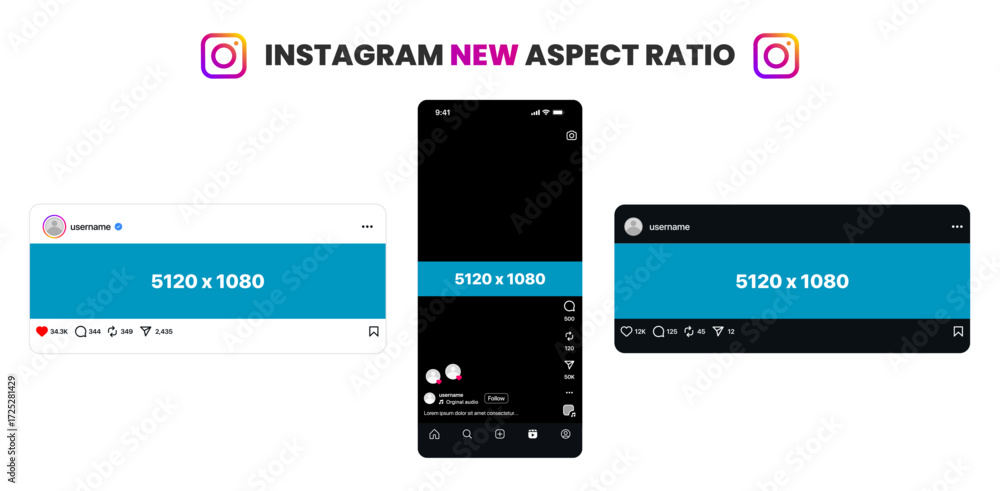 Ultra wide Instagram new post and reels UI mockups 5120x1080 aspect ...