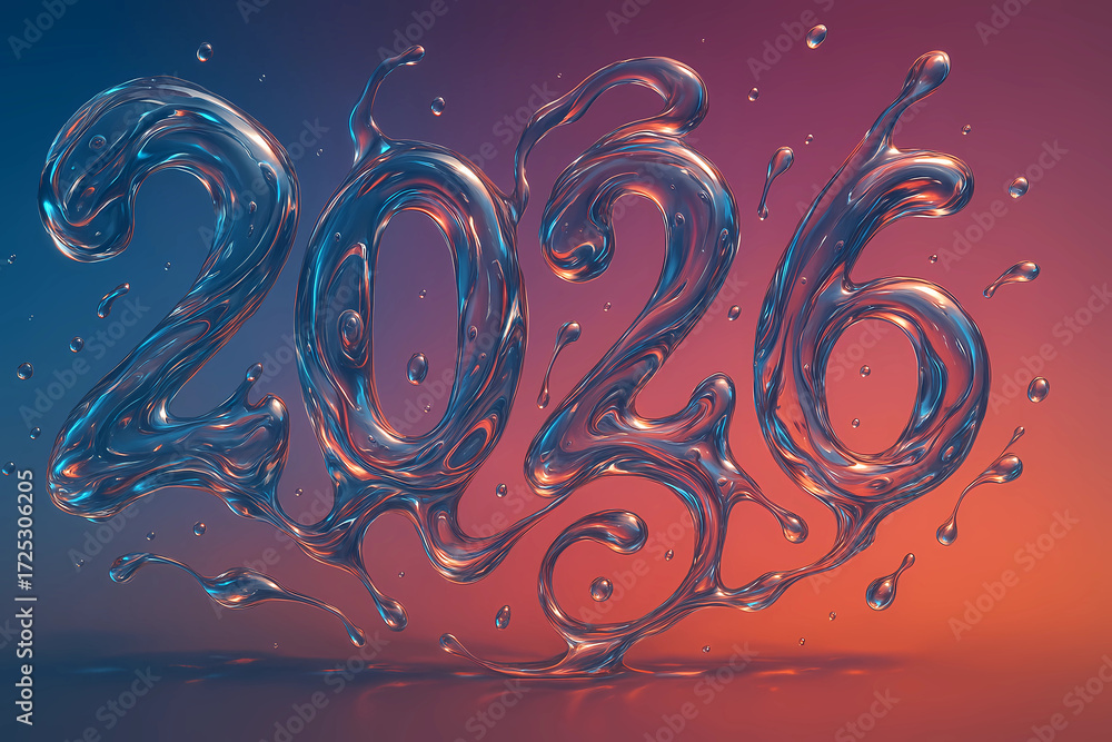 The numbers 2026 are made from a stream of water on a gradient ...
