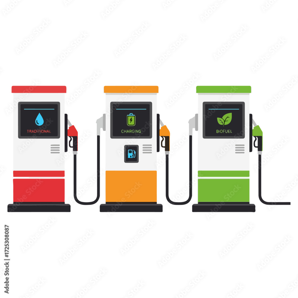 Different types of fuel dispensers at a gas station. Stock Vector ...
