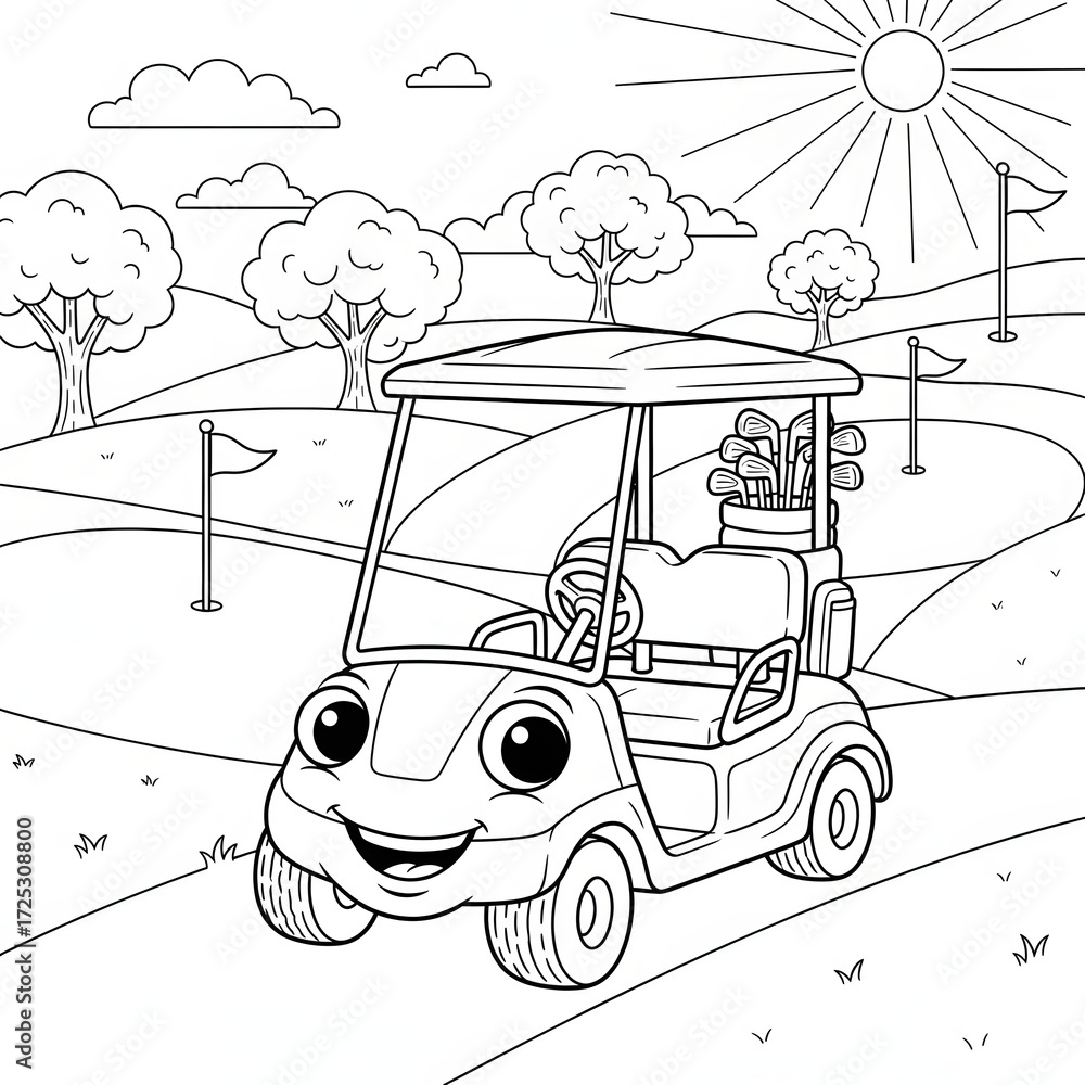 Illustration Stock Golf cart coloring page. Cute cartoon vehicle ...