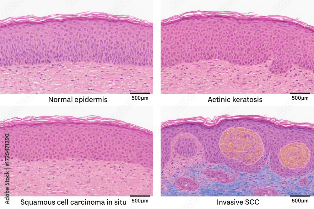 Ilustración de Stock Microscopic views of skin conditions: Normal ...