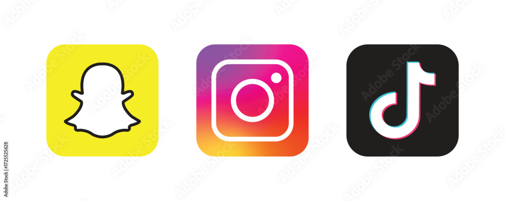 Snapchat, Instagram and TikTok Official Logos Set, Editorial Use Only ...