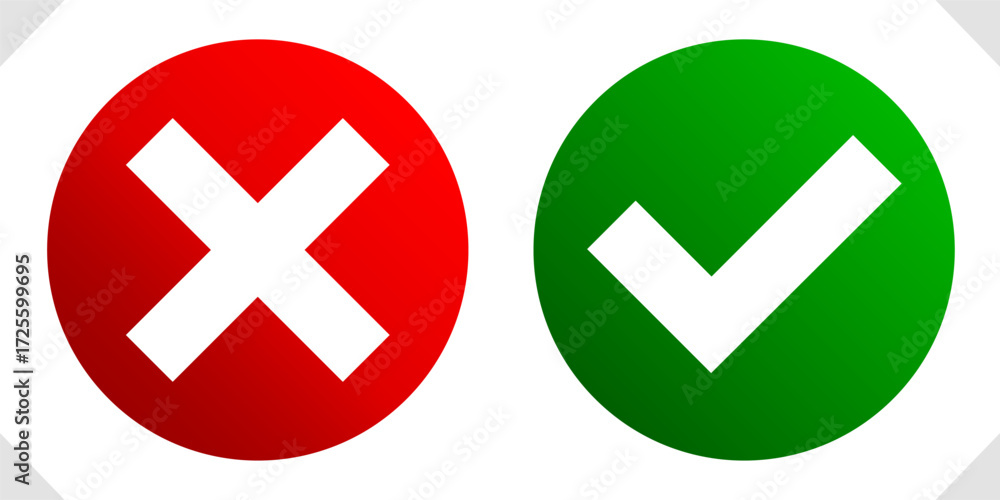 Green check mark emoji icon, approval button sign, tick and cross ...
