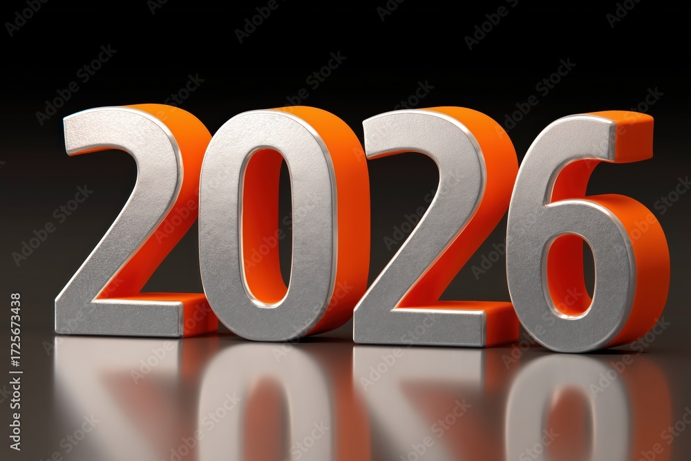 2026: A bold 3D rendering of the year 2026, the number 2026 stands out ...