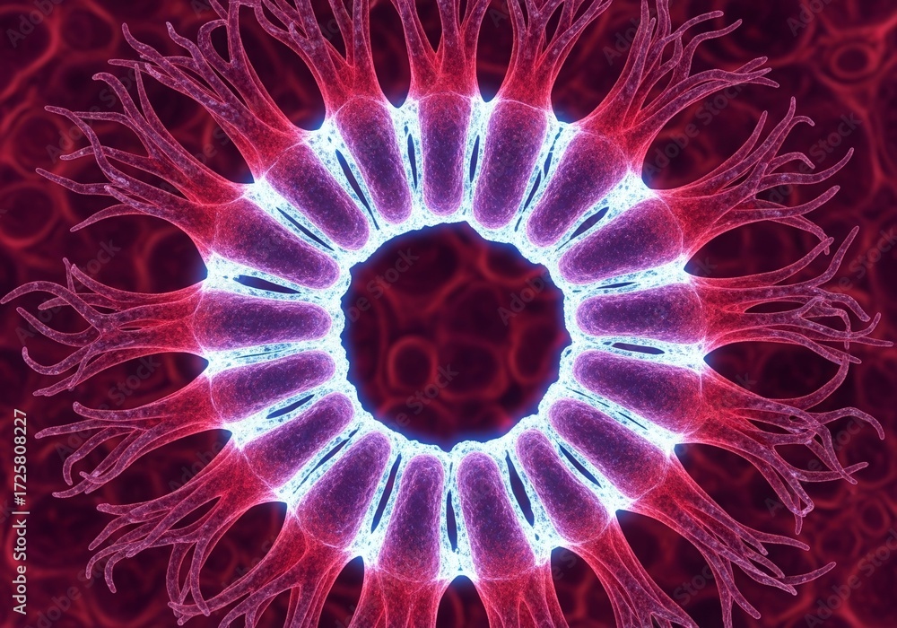 blood brain barrier endothelial tight junction glowing, microscopic ...