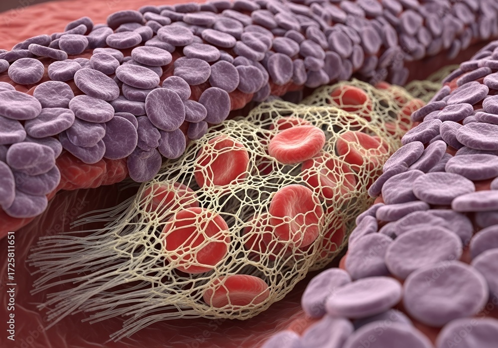Stock-Illustration „Close‑up blood clot formation with platelets ...