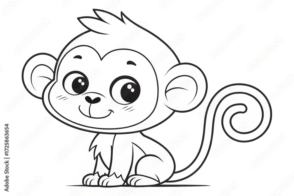 Cartoon Monkey Alphabet Coloring Page – Bold Black-and-White Vector ...