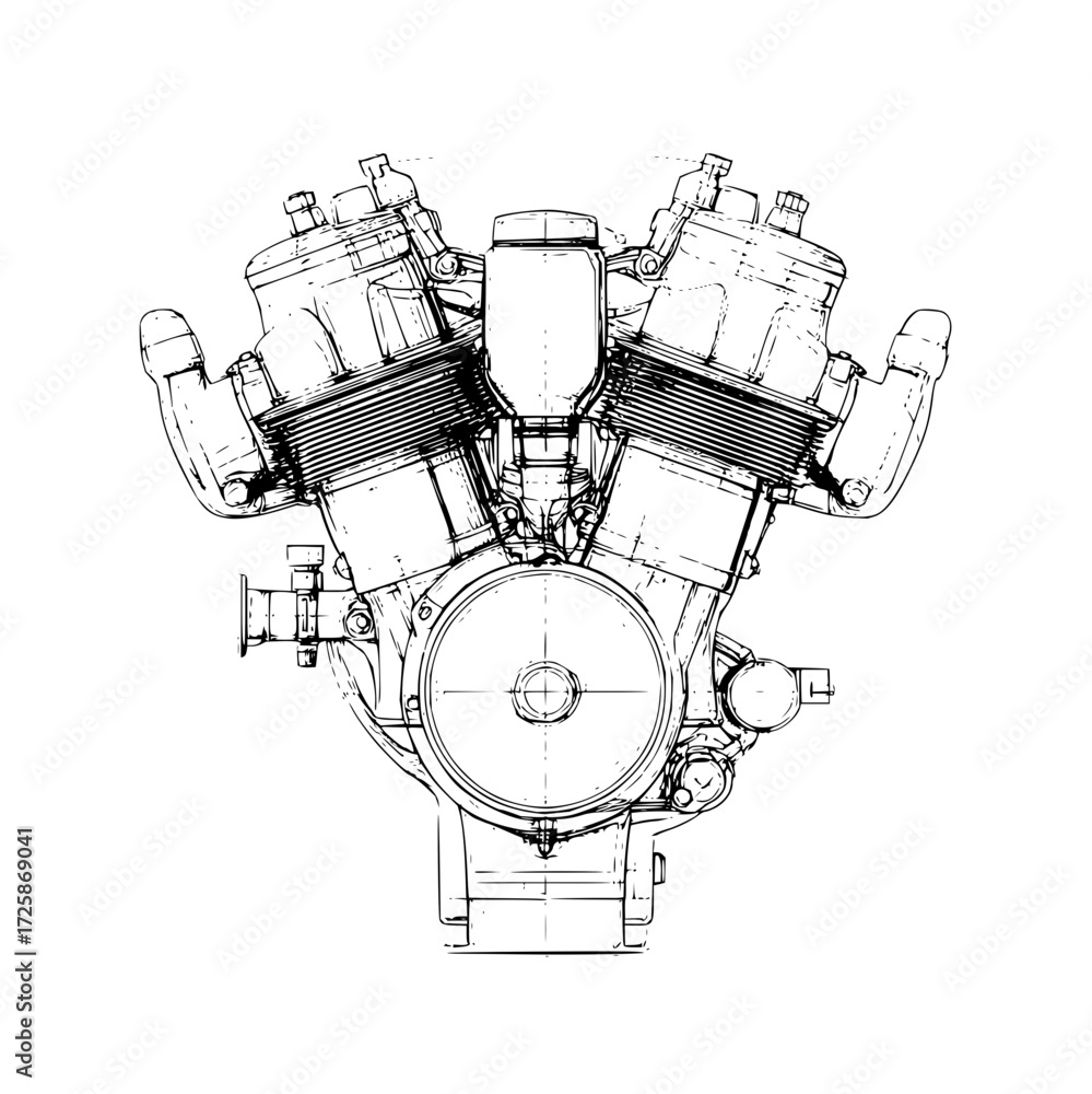 Vector de Stock Engine blueprint drawing v twin motorcycle engine ...